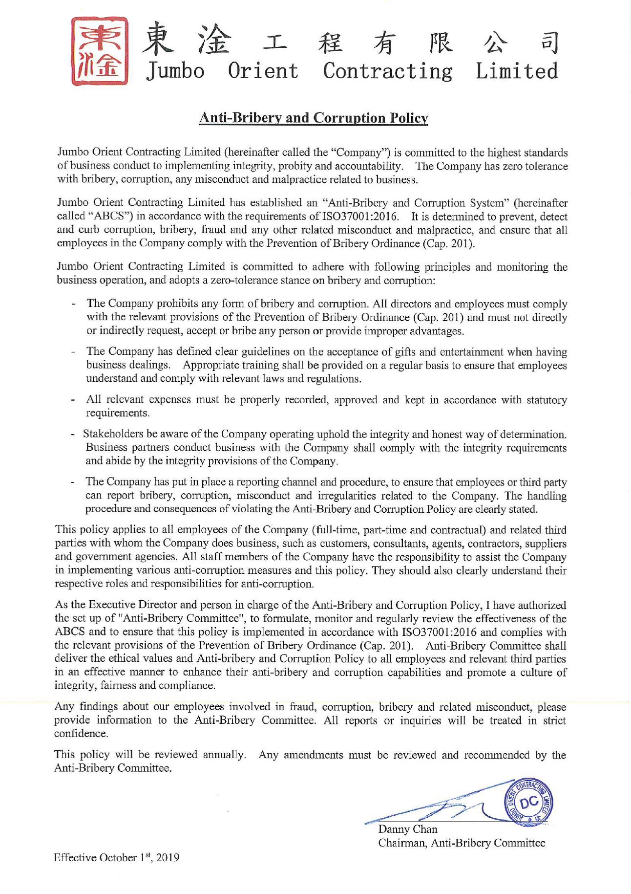 Vision & Mission-Fair Operating Practices-Jumbo Orient